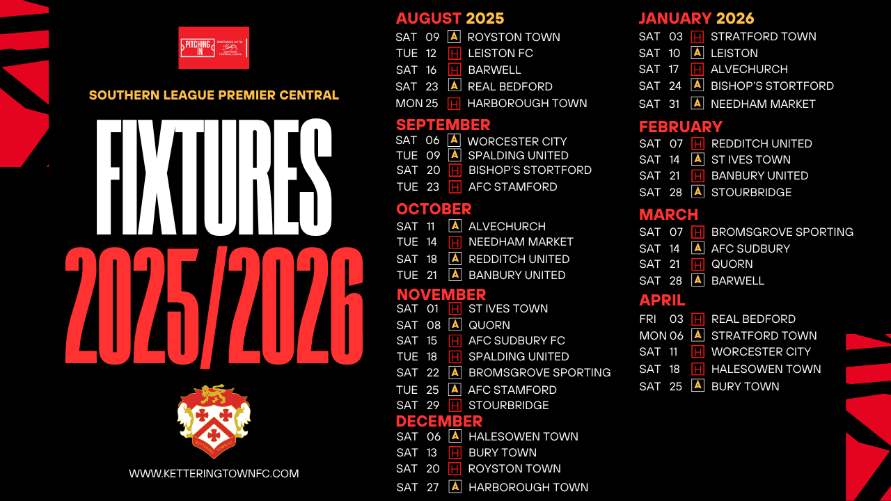 We’re Back: 2025/206 Season Fixtures | Kettering Town FC